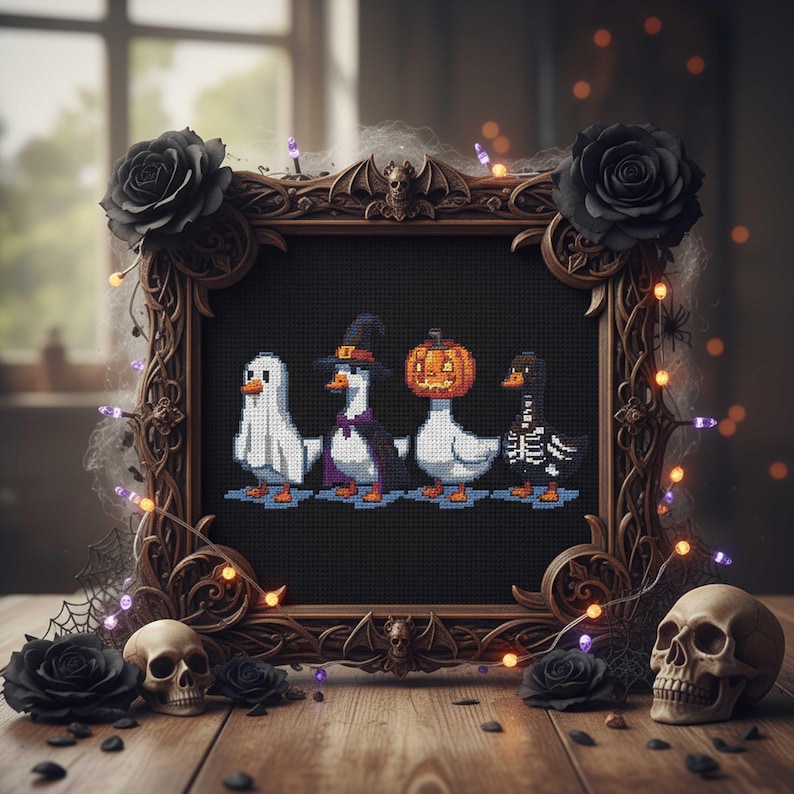 Halloween Goose Cross Stitch Pattern Funny Embroidery PDF Spooky Duck ...