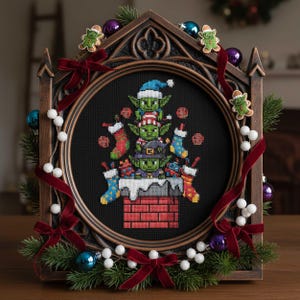 Christmas Goblin Stack Cross Stitch Pattern Funny Fantasy Embroidery ...
