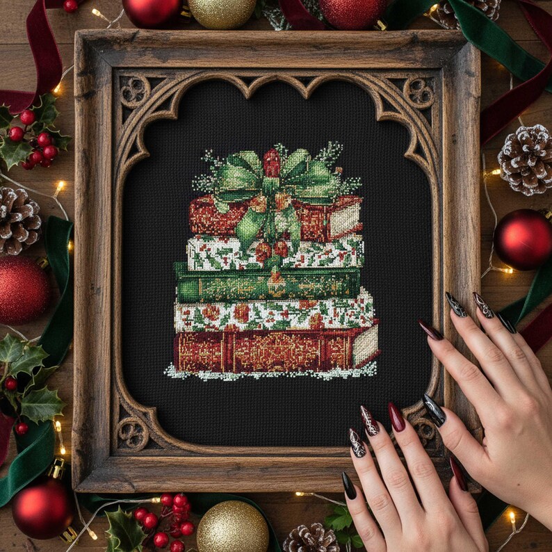 Holiday Book Stack Cross Stitch Pattern Christmas Embroidery PDF With ...