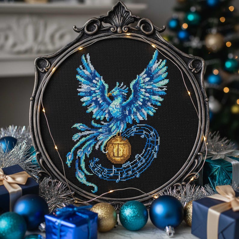 Winter Phoenix Cross Stitch Pattern Fantasy Bird Embroidery PDF Blue ...