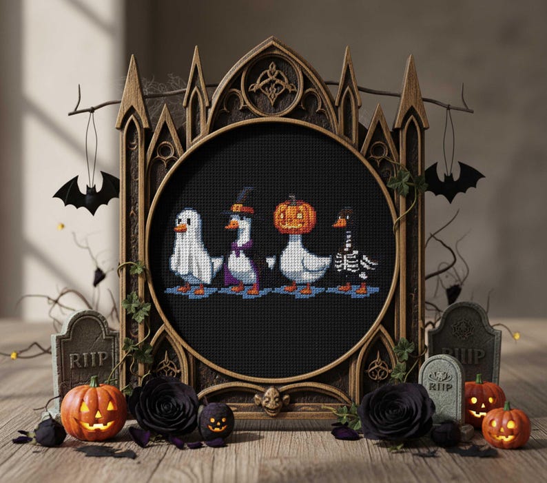 Halloween Goose Cross Stitch Pattern Funny Embroidery PDF Spooky Duck ...