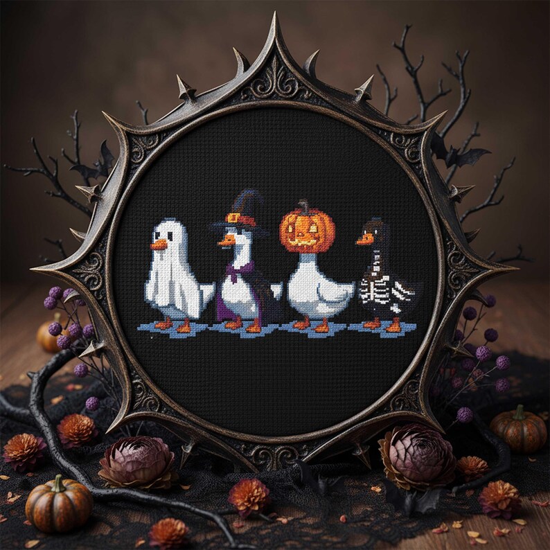 Halloween Goose Cross Stitch Pattern Funny Embroidery PDF Spooky Duck ...