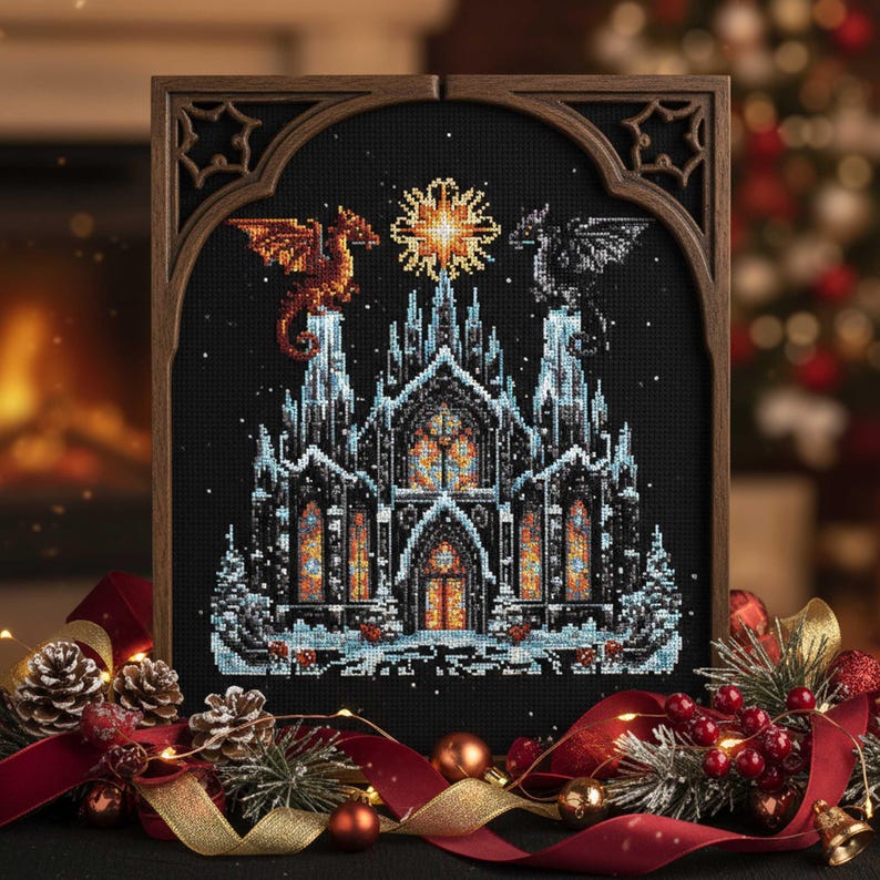 Gothic Cathedral of Light Cross Stitch Pattern Fantasy Dragon ...