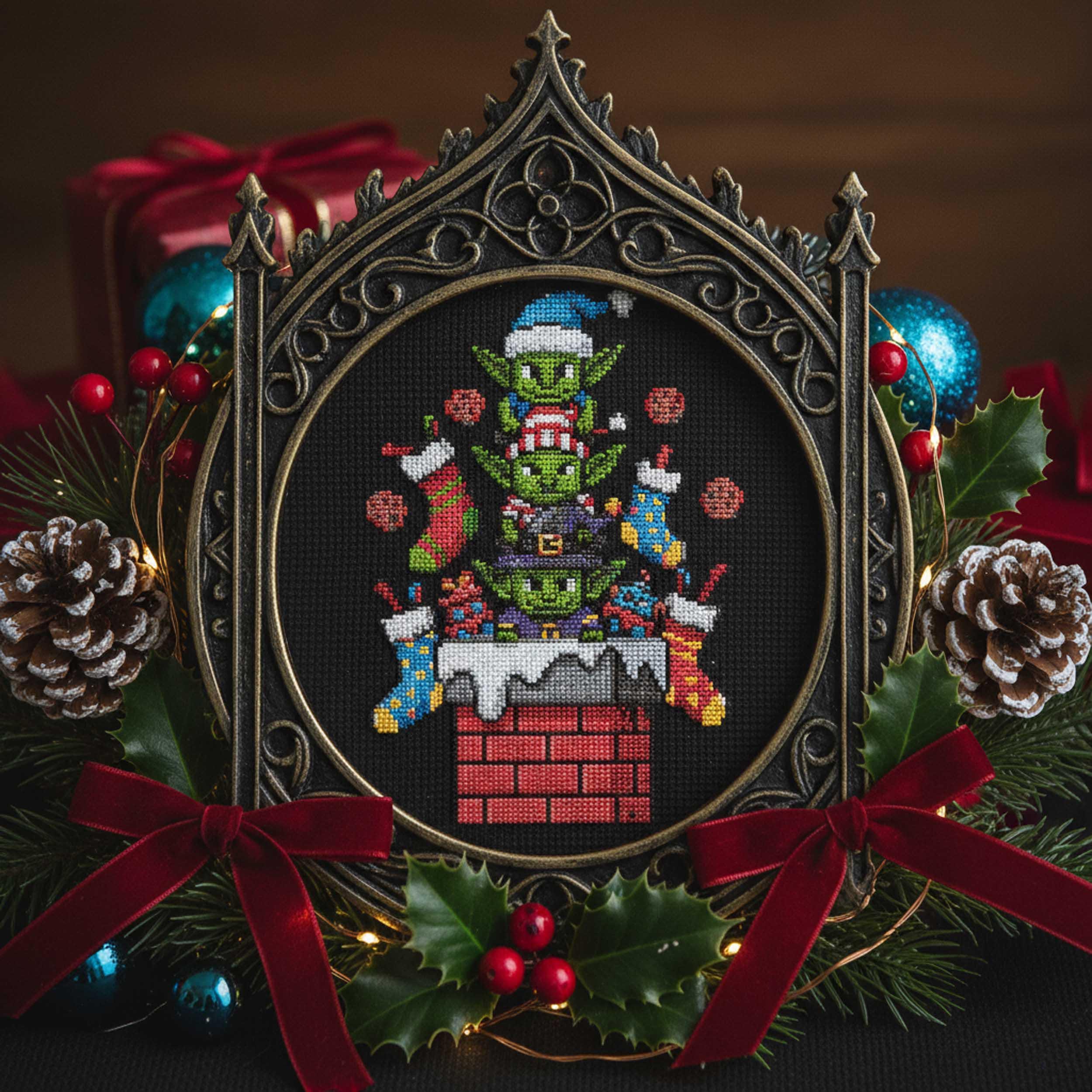 Christmas Goblin Stack Cross Stitch Pattern Funny Fantasy Embroidery ...