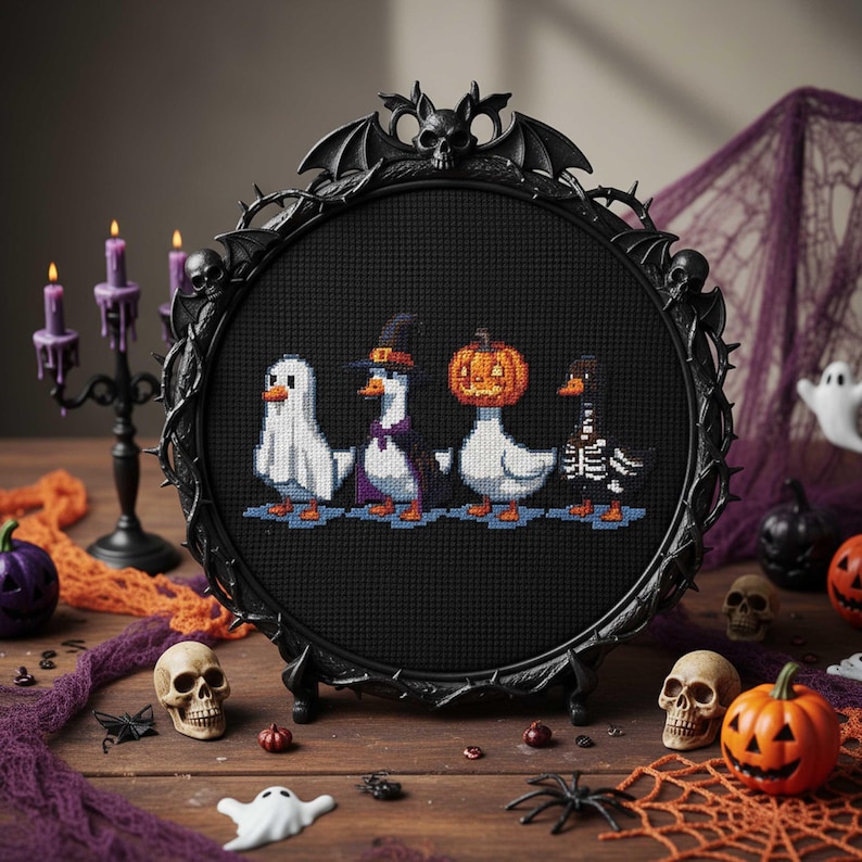 Halloween Goose Cross Stitch Pattern Funny Embroidery PDF Spooky Duck ...