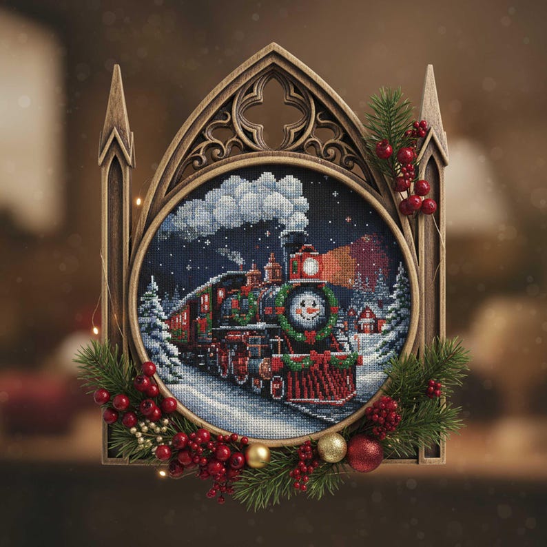 Snowman Express Cross Stitch Pattern: Christmas Train Embroidery (PDF ...