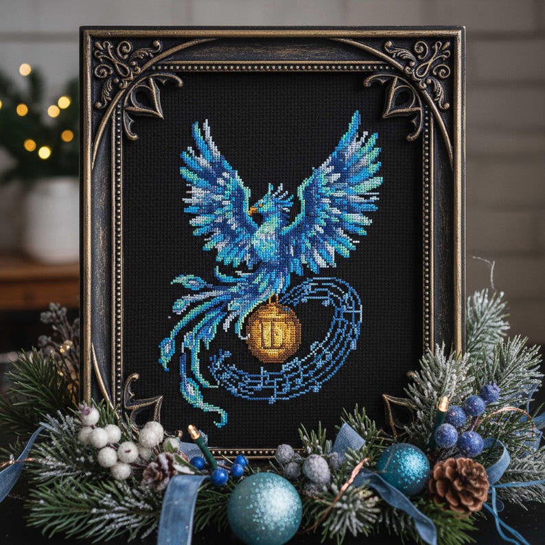 Winter Phoenix Cross Stitch Pattern Fantasy Bird Embroidery PDF Blue ...