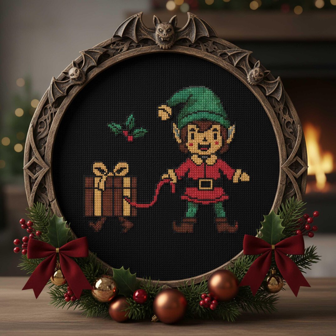 Christmas Elf Cross Stitch Pattern Cute Present Embroidery PDF Holiday ...