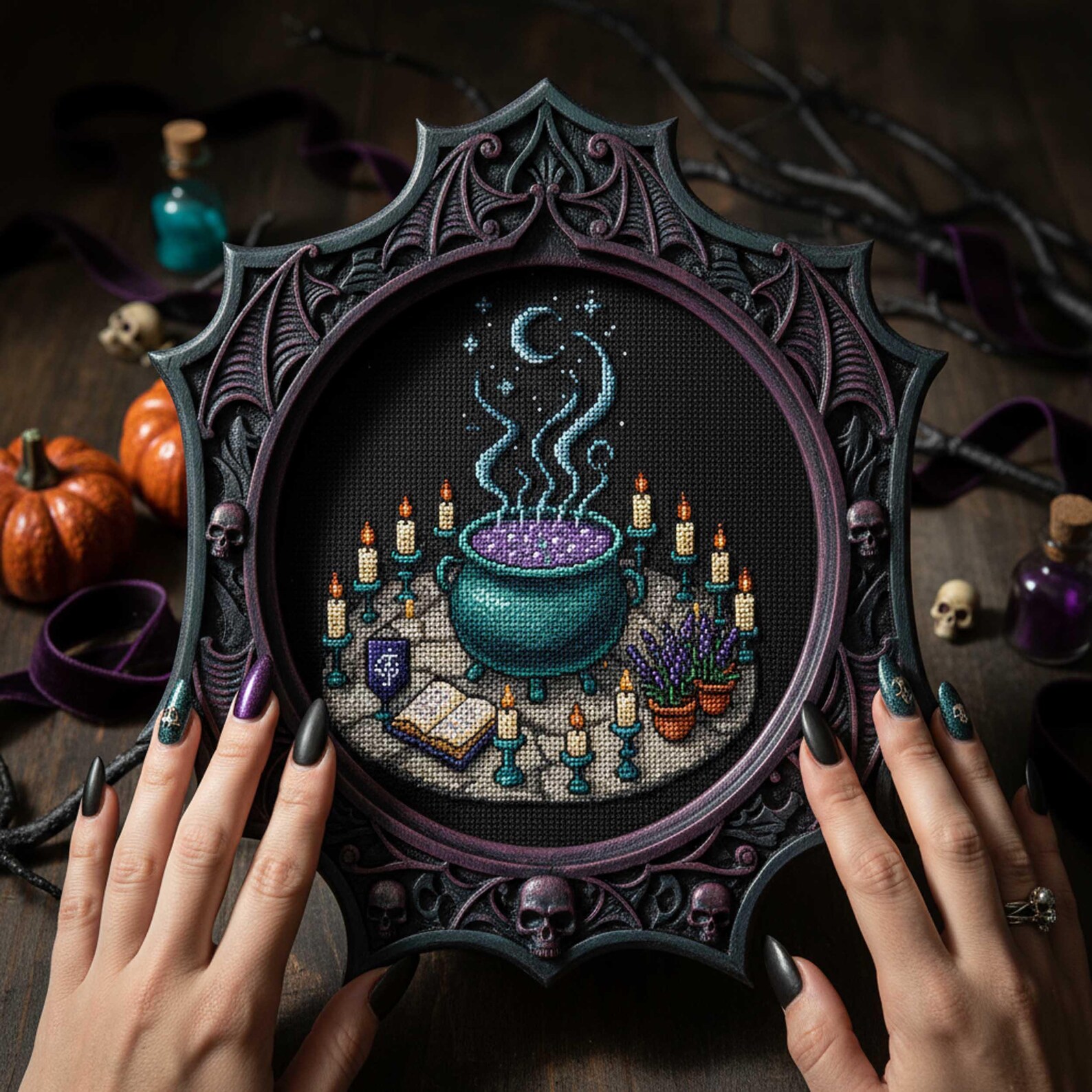 Moon Cauldron Cross Stitch Pattern: Witch Potion Embroidery (PDF) - Etsy