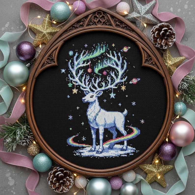 Celestial Reindeer Cross Stitch Pattern: Christmas Embroidery With ...