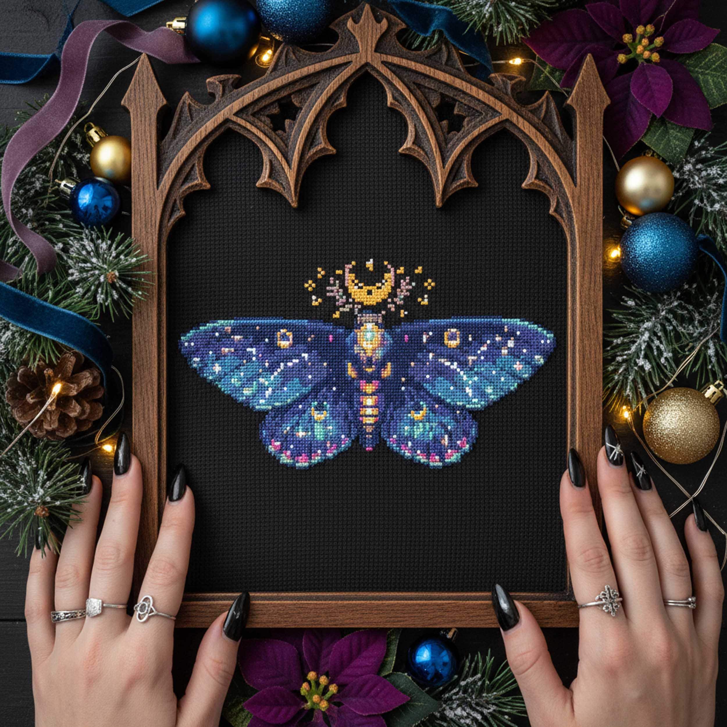 Lunar Moth Cross Stitch Pattern: Cosmic Fantasy Insect With Crescent ...