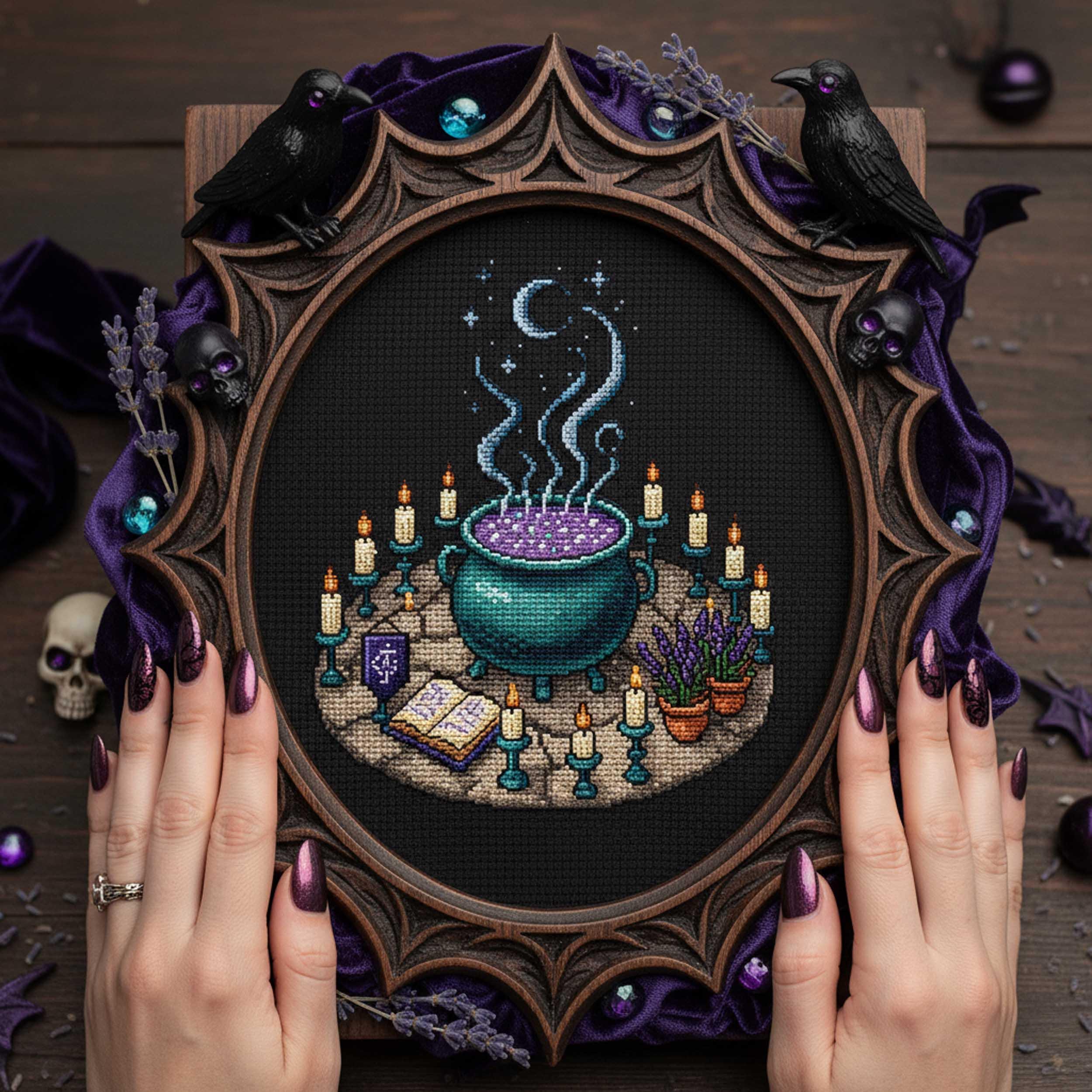 Moon Cauldron Cross Stitch Pattern: Witch Potion Embroidery (PDF) - Etsy