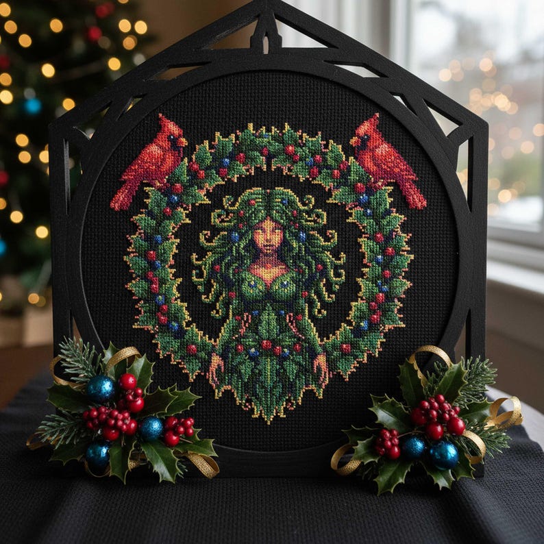 Winter Dryad Cross Stitch Pattern Christmas Embroidery PDF Holly Wreath ...