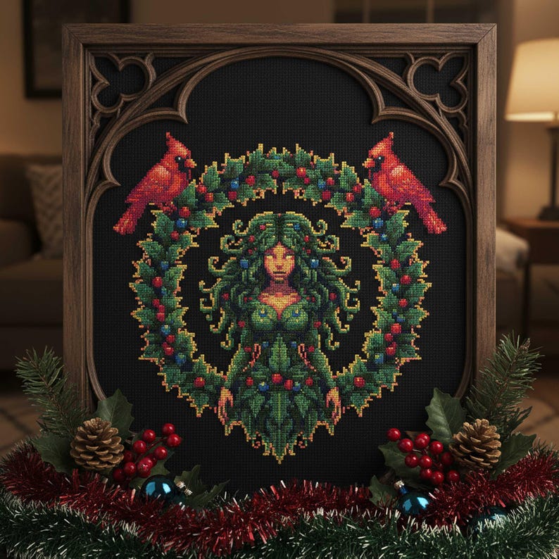 Winter Dryad Cross Stitch Pattern Christmas Embroidery PDF Holly Wreath ...