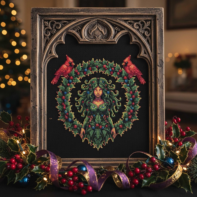 Winter Dryad Cross Stitch Pattern Christmas Embroidery PDF Holly Wreath ...