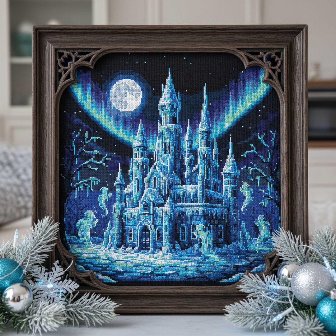 Haunted Ice Castle Cross Stitch Pattern: Winter Aurora, Ghosts (PDF ...