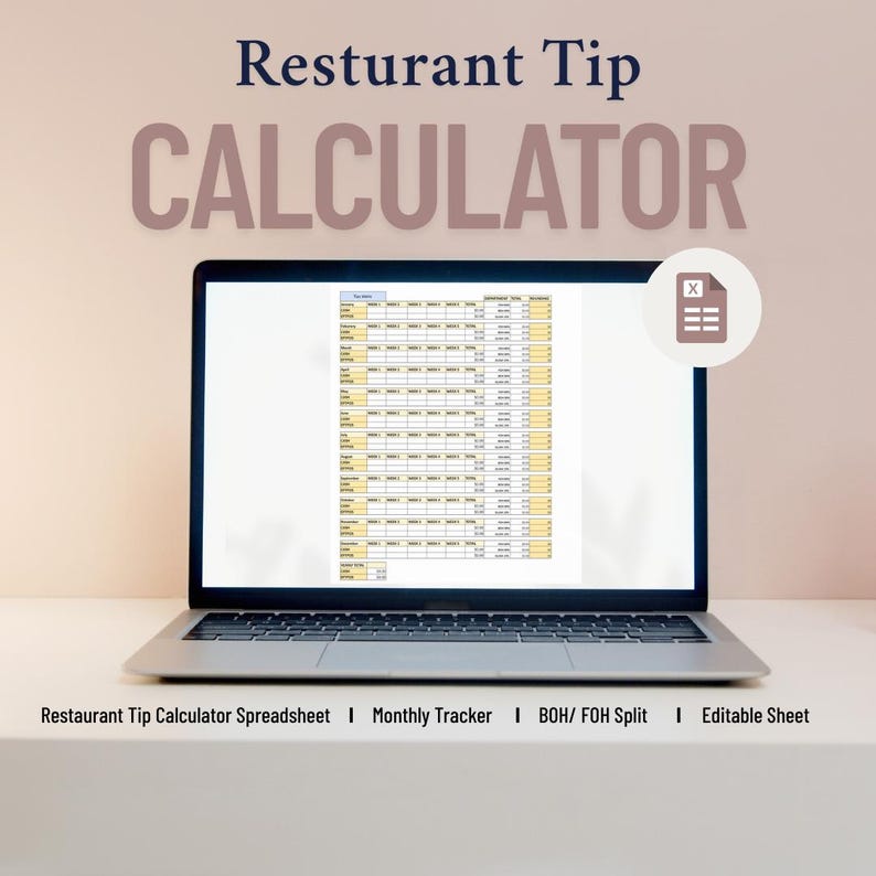 Restaurant Tip Calculator Spreadsheet: Editable Google Sheets Template ...