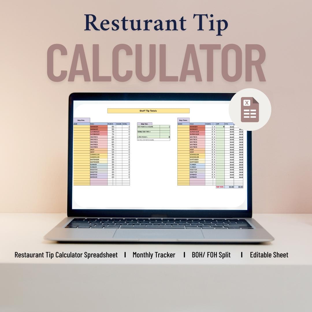 Restaurant Tip Calculator Spreadsheet: Editable Google Sheets Template ...