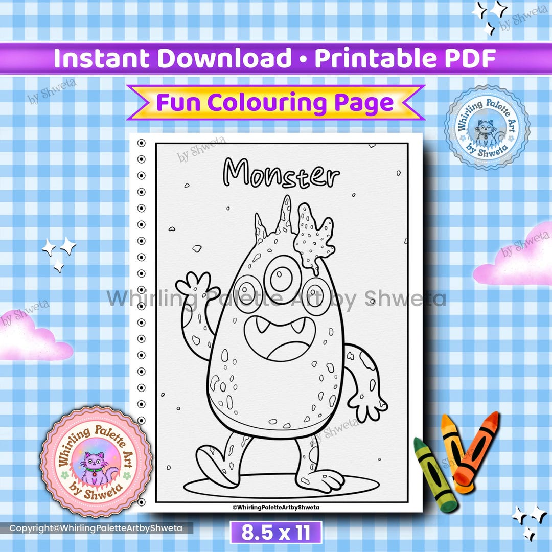 PRINTABLE Monster Colouring Page | Hand Drawn Colouring Sheet | Silly ...