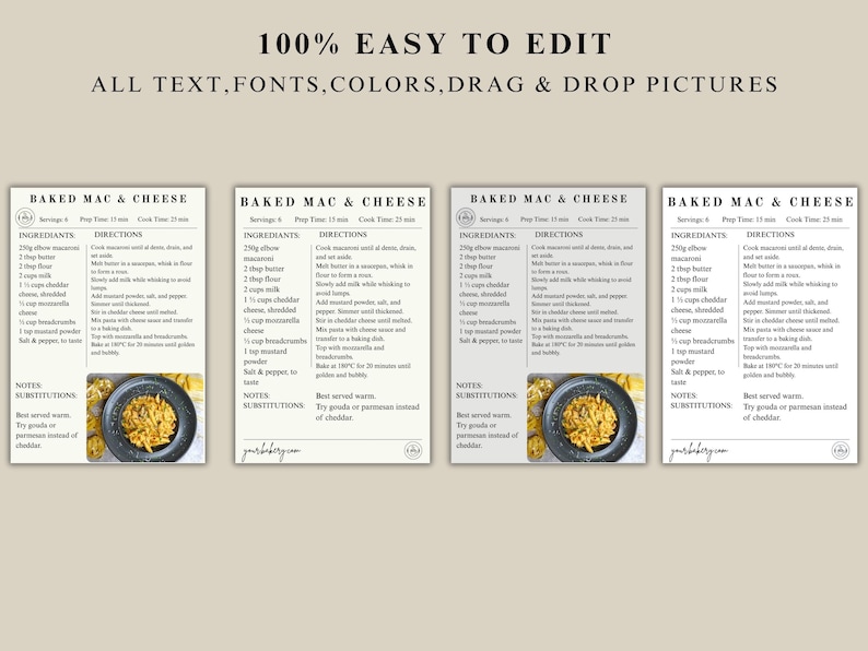 Minimalist Recipe Card Template: Family Cookbook, Canva Edit (digital ...
