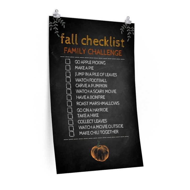 Fall Bucket List Family Challenge Chalkboard Print Premium Matte ...