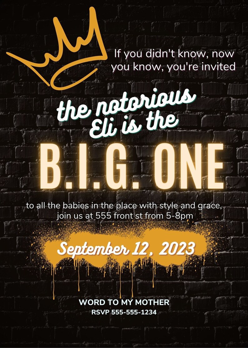 BIG Biggie First Birthday Party Invitation Notorious B.I.G. Boy ...