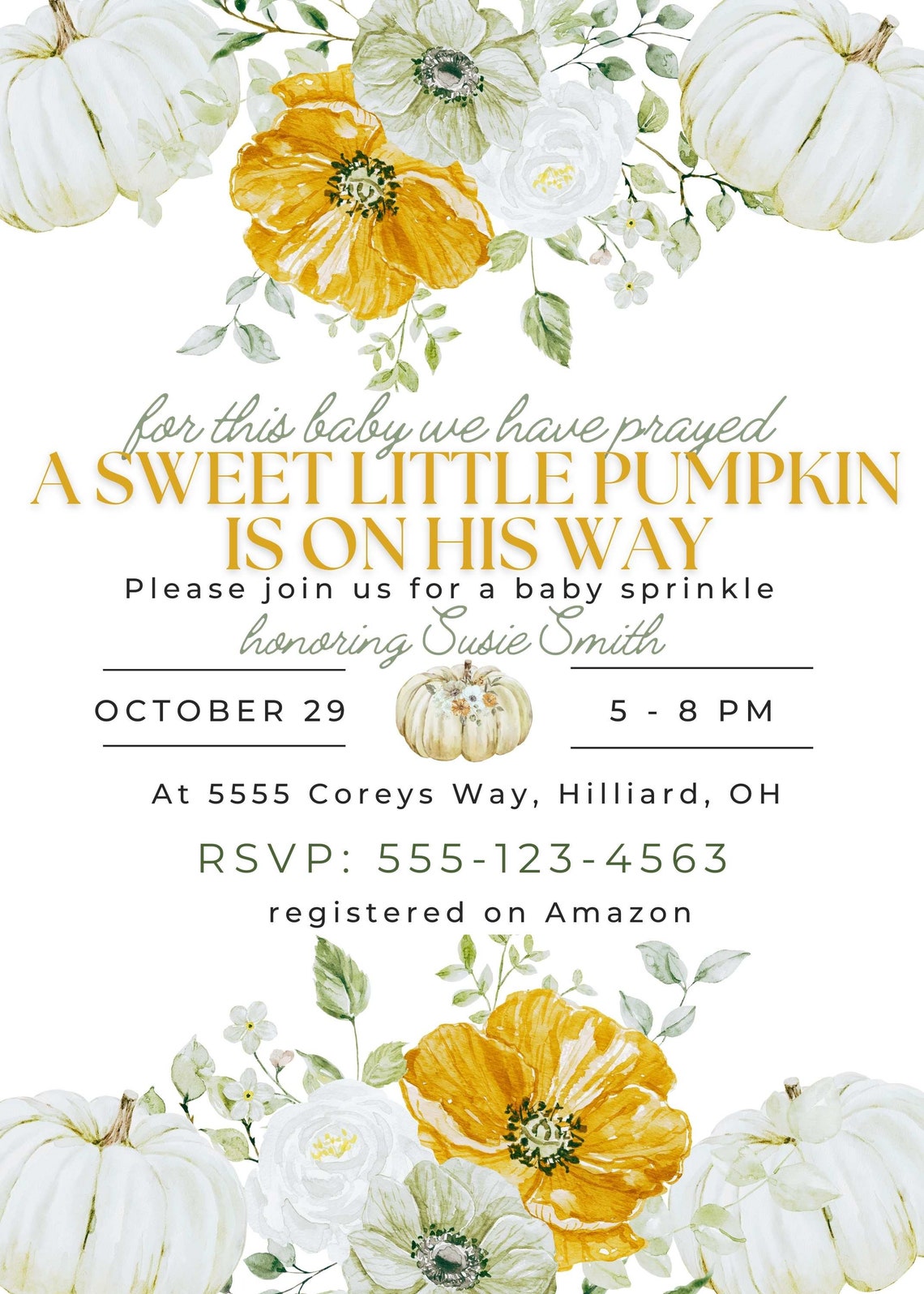 Fall Baby Shower Invitation Little Pumpkin is Coming Sprinkle Party ...