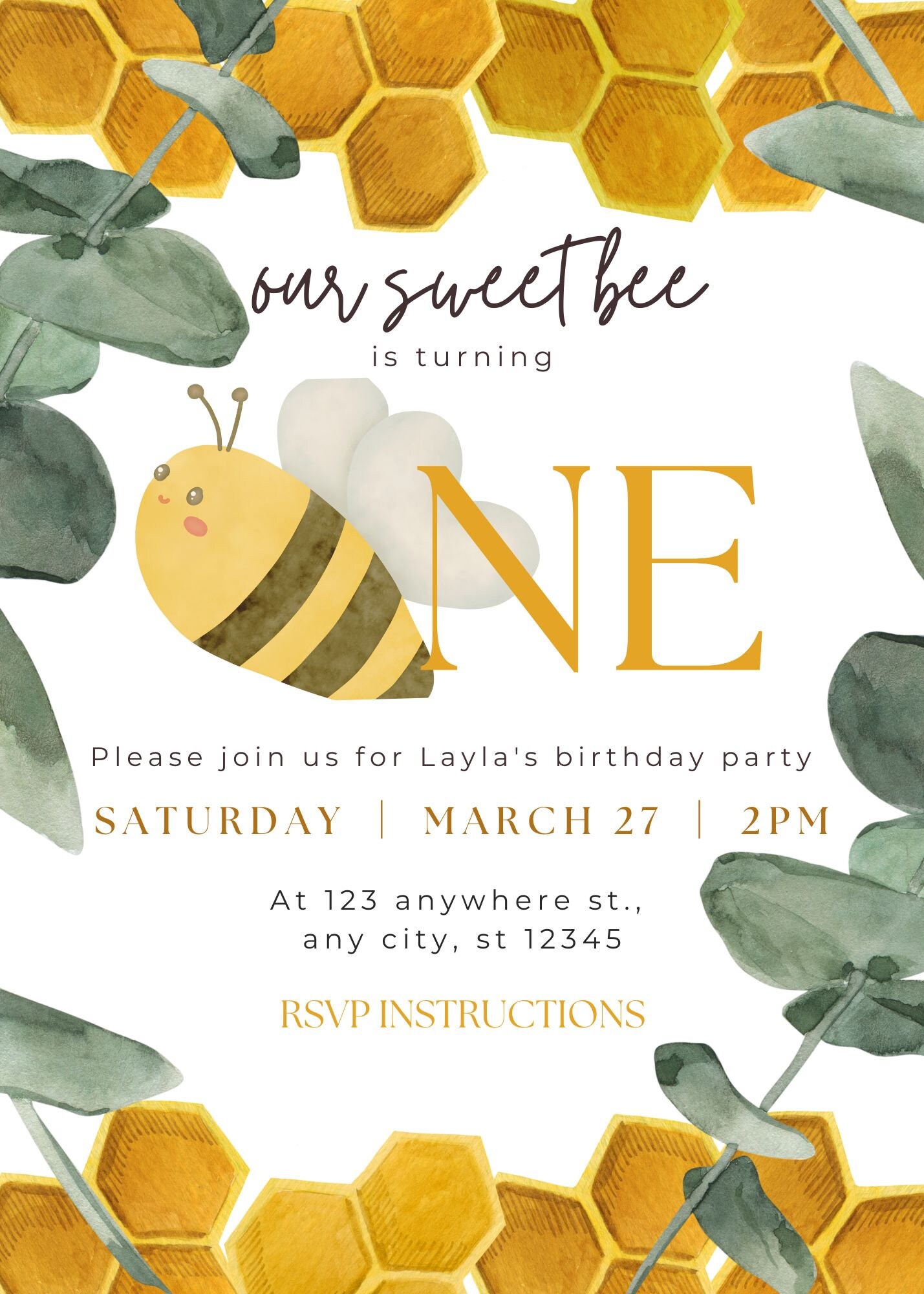 Bee Invitation 1st Bee Day Birthday Party Invite - Etsy