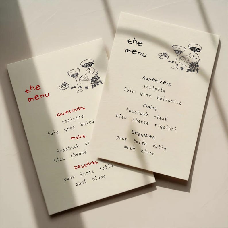 Editable Dinner Party Menu Template, Minimalist Hand Drawn Menu ...