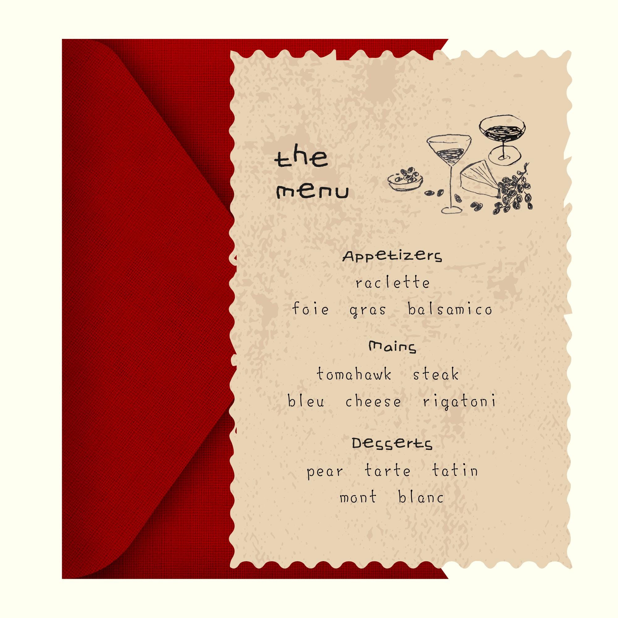 Editable Dinner Party Menu Template, Minimalist Hand Drawn Menu ...