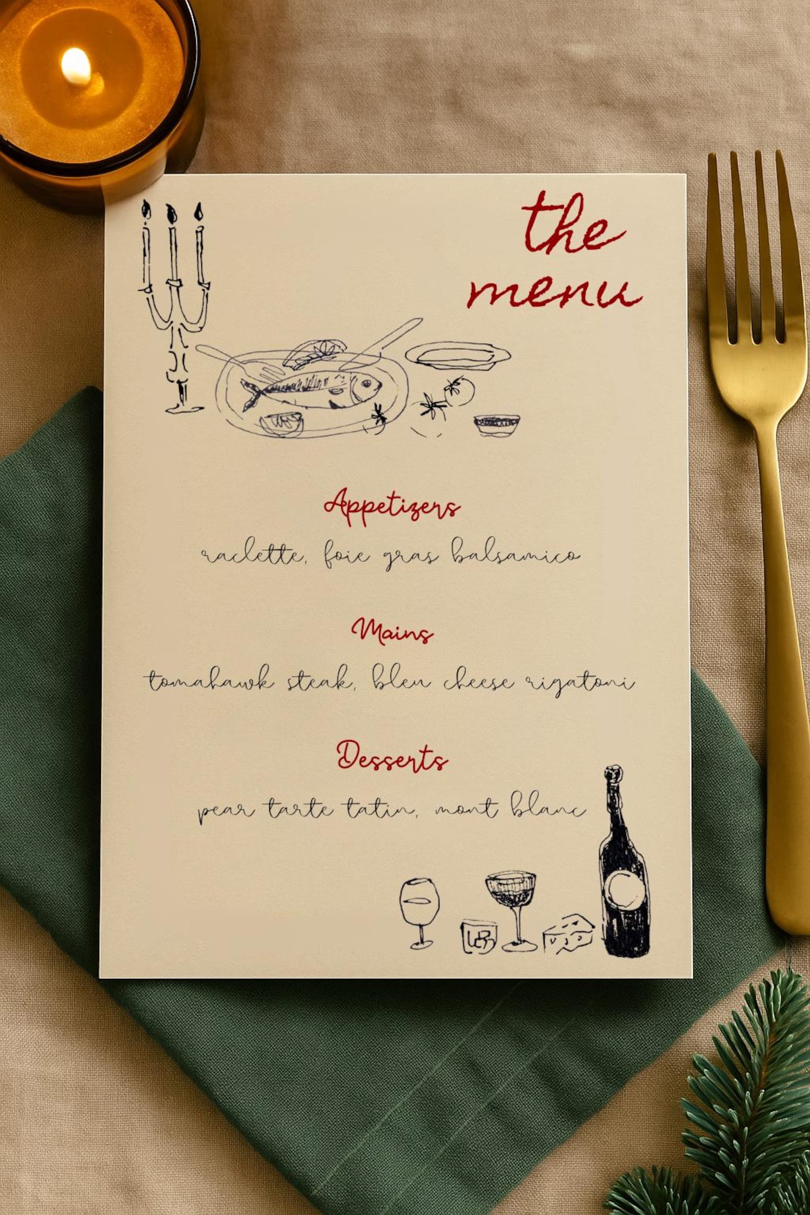 Whimsical Dinner Party Invitation + Menu Set Canva Template: Hand-drawn ...