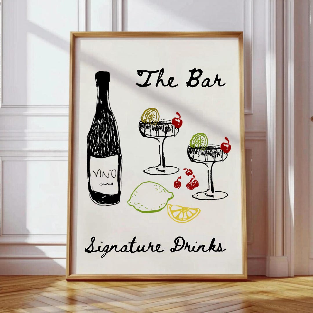 Birthday Bar Sign Editable Canva, Whimsical Cocktail Menu Template ...