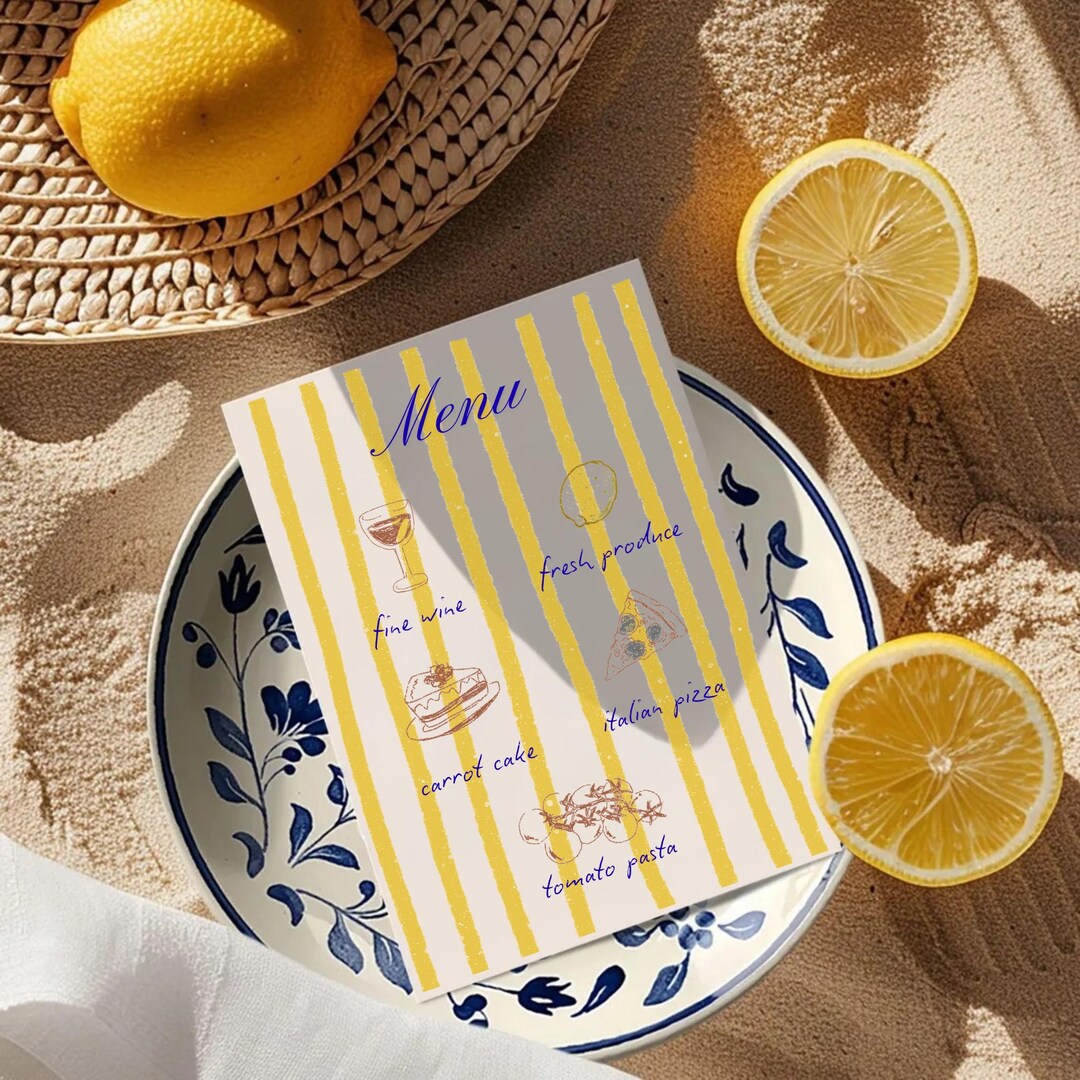 Italian Summer Dinner Menu Template, Colorful Italy Wedding Menu, La ...