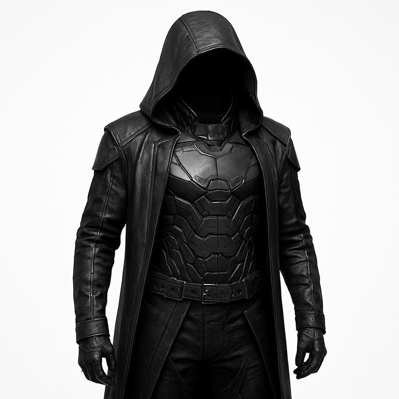 Cyberpunk Black Leather Cloak With Armored Chest Plate – Futuristic ...