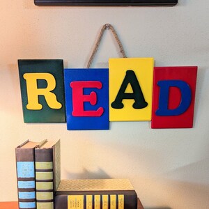 Colorful READ Hand-painted Wooden Sign, Library Decor, Classroom Sign ...