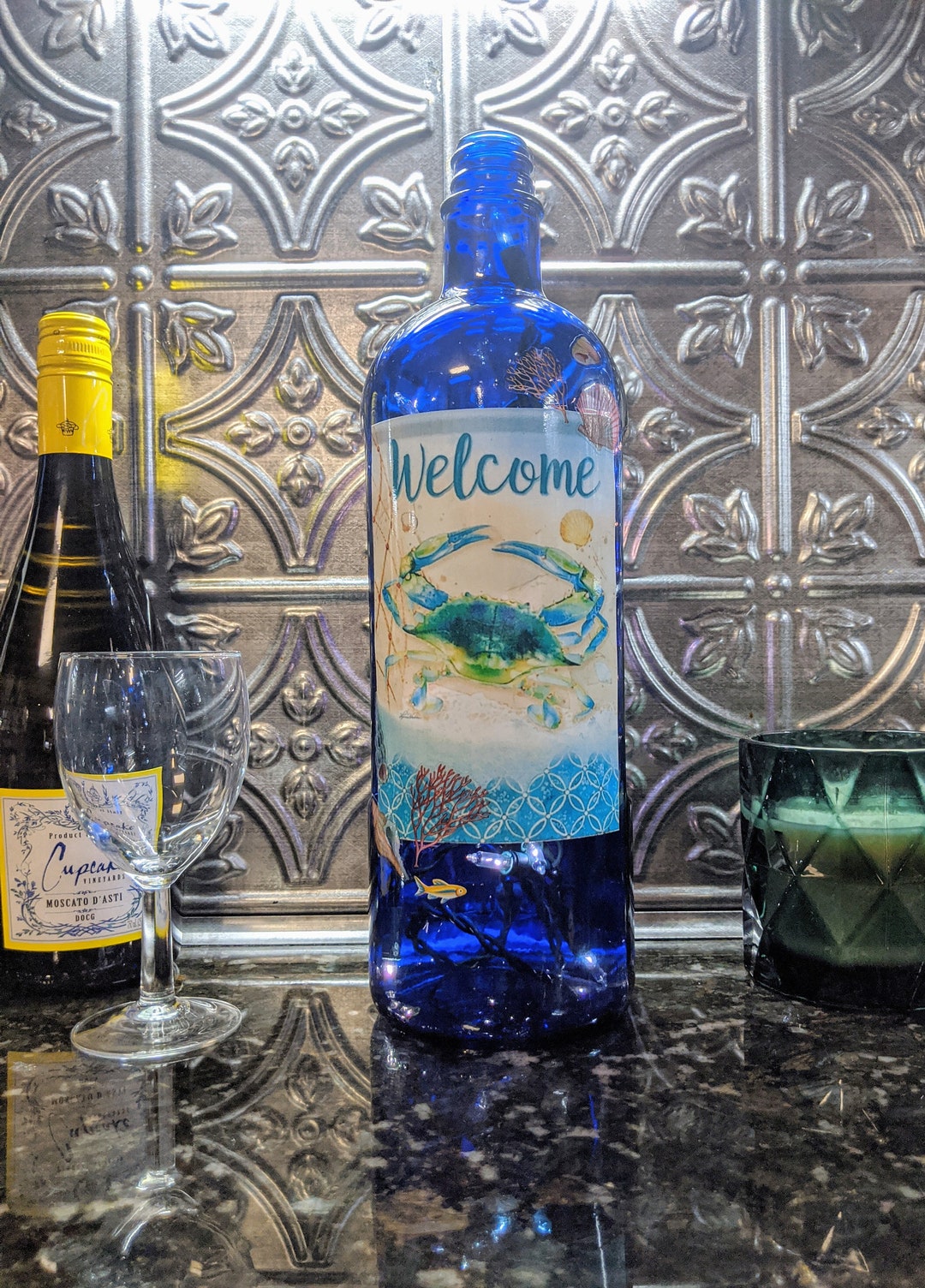 Skyy Vodka Blue Crab Bottle Lamp: Beach House Accent Light - Etsy