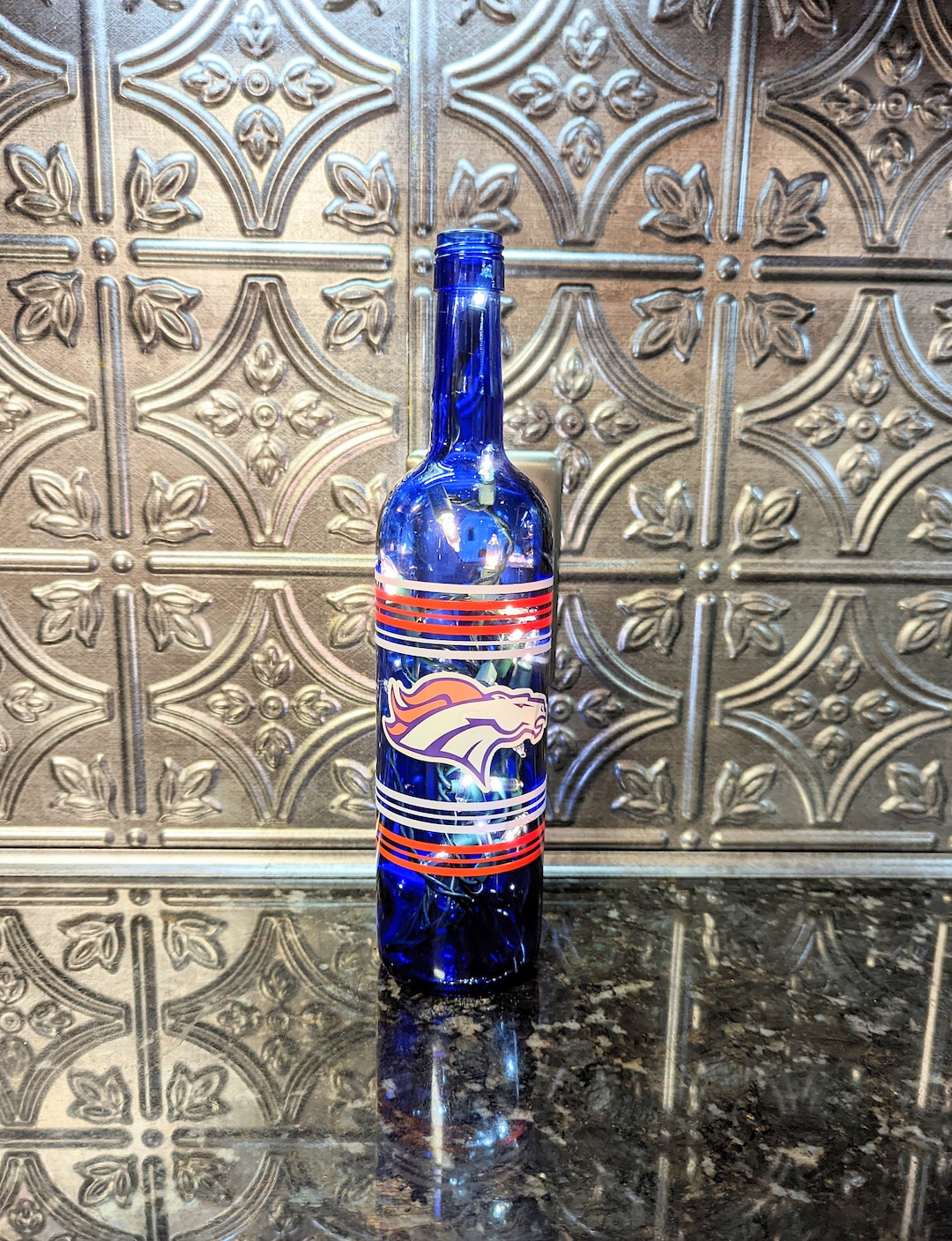 Denver Broncos Cobalt Blue Liquor Wine Bottle Lightbroncos - Etsy