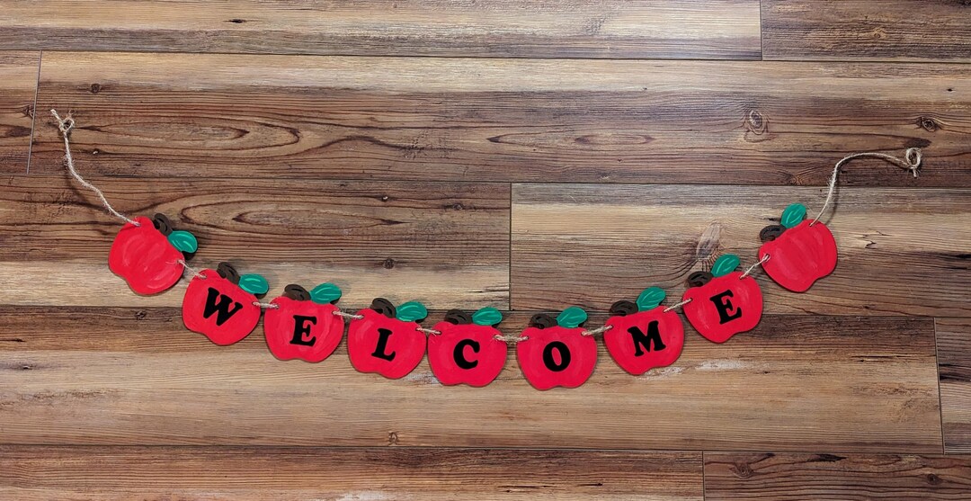 Hand-painted Wooden Welcome Banner | Apple Banner | Classroom Decor ...
