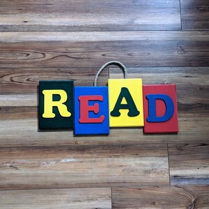 Colorful READ Hand-painted Wooden Sign, Library Decor, Classroom Sign ...