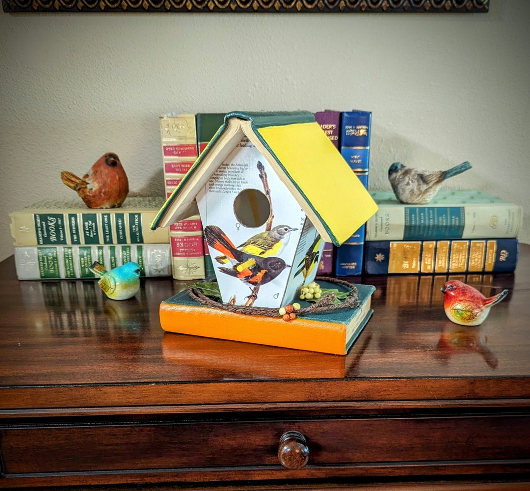 Birds Themed "bookshelf Birdhouse" Made With Vintage Books, Book and ...