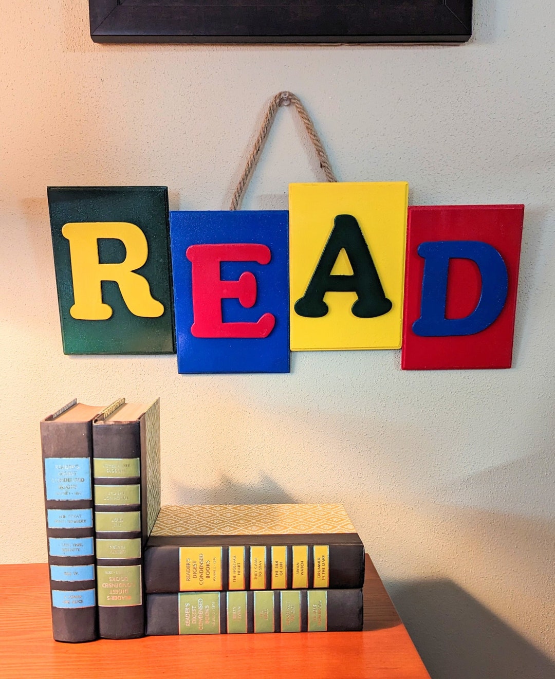 Colorful READ Hand-painted Wooden Sign, Library Decor, Classroom Sign ...