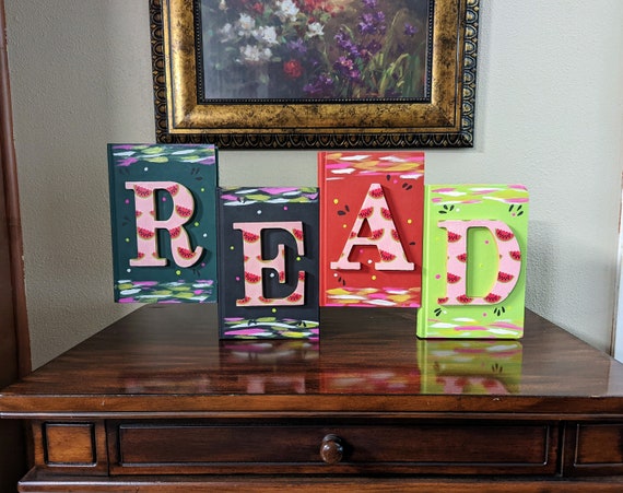 Watermelon Theme READ Sign Made With Books and Wood Letters | Etsy