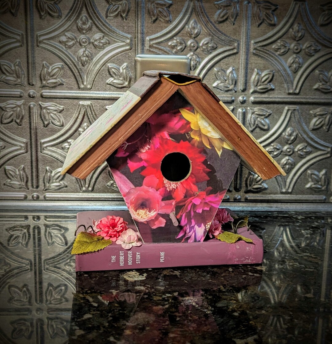 Floral Themed "bookshelf Birdhouse" Made With Readers Digest Condensed ...