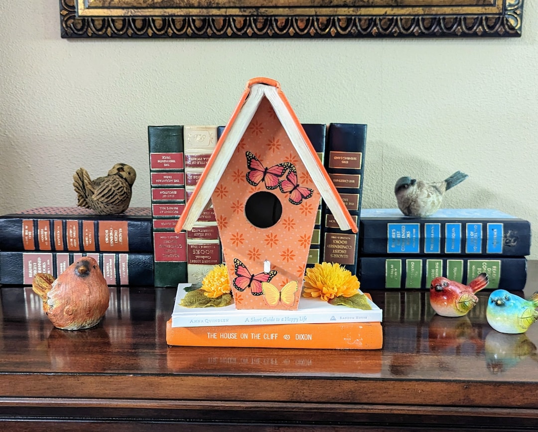 Butterfly Themed "bookshelf Birdhouse" Made With Vintage Books, Book ...
