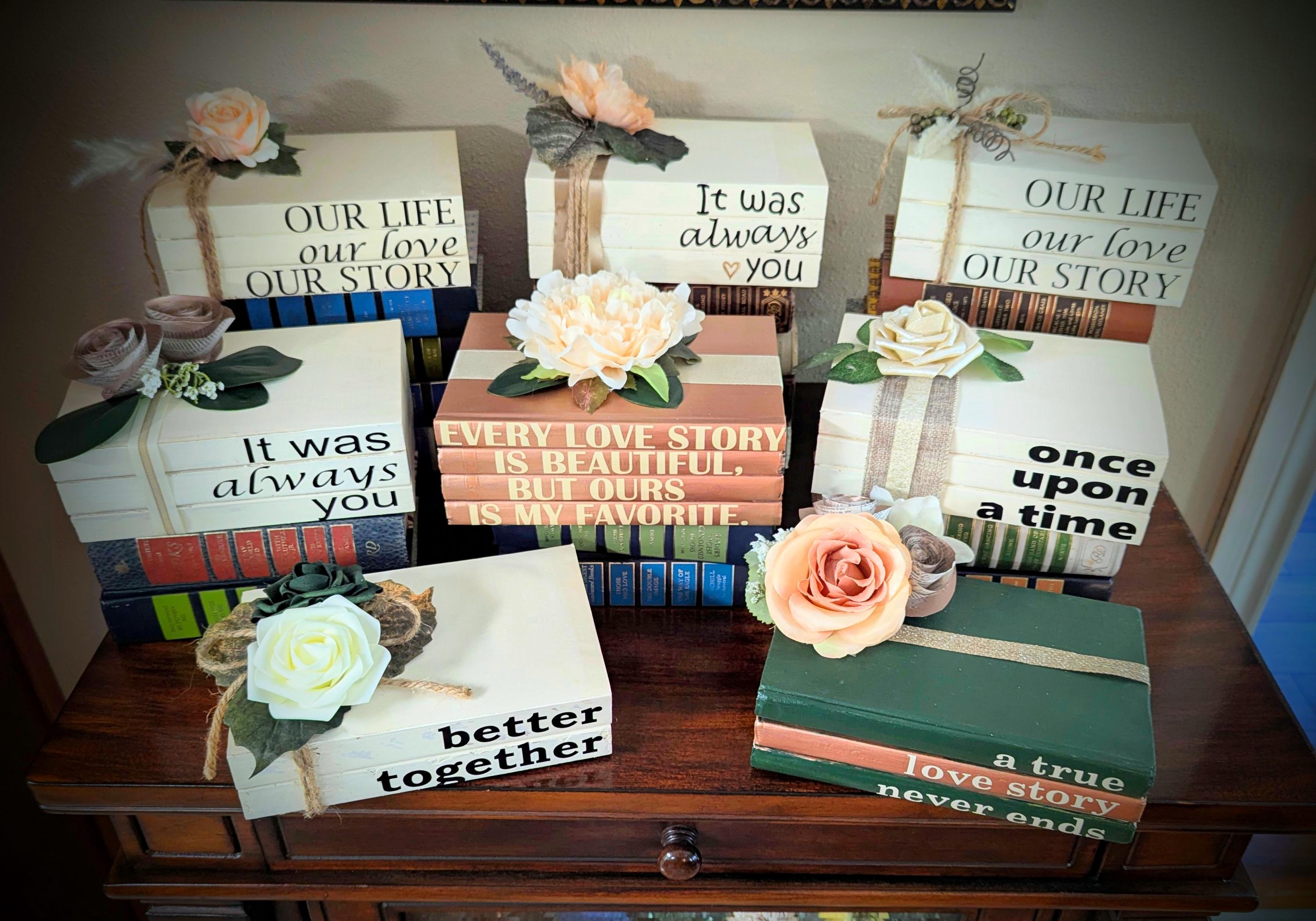 Rustic Stacked Books – Farmhouse Wedding Decor, Romantic Gift - Etsy