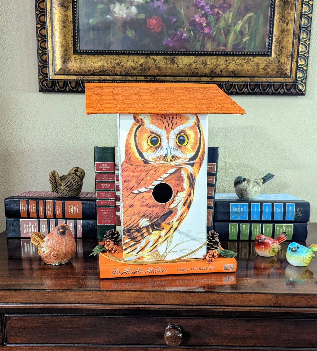 Owl Themed bookshelf Birdhouse Made With Vintage Books, Book and Bird ...
