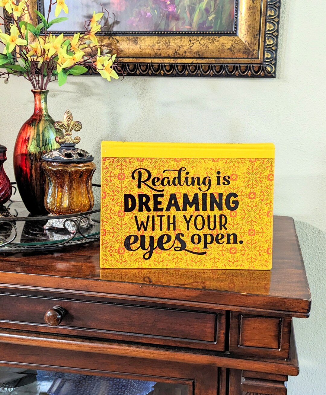 Book Sign RARE LARGE Vintage Book "reading is Dreaming With Your Eyes ...
