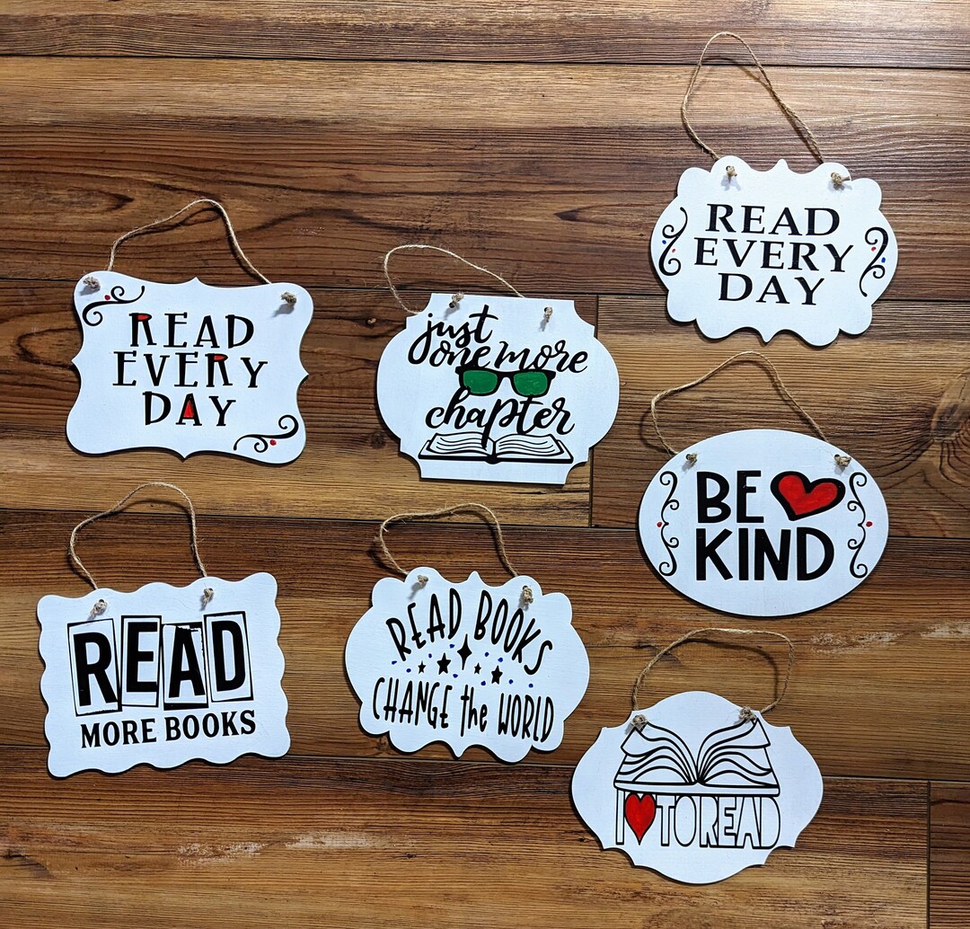 Black and White Wooden Reading Sign, Library Sign Decor, Classroom Sign ...