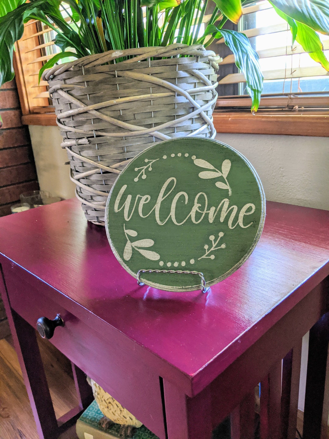 Rustic, Distressed, and Antiqued Moss Green Wooden Circle "welcome ...