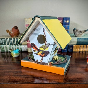 Birds Themed "bookshelf Birdhouse" Made With Vintage Books, Book and ...